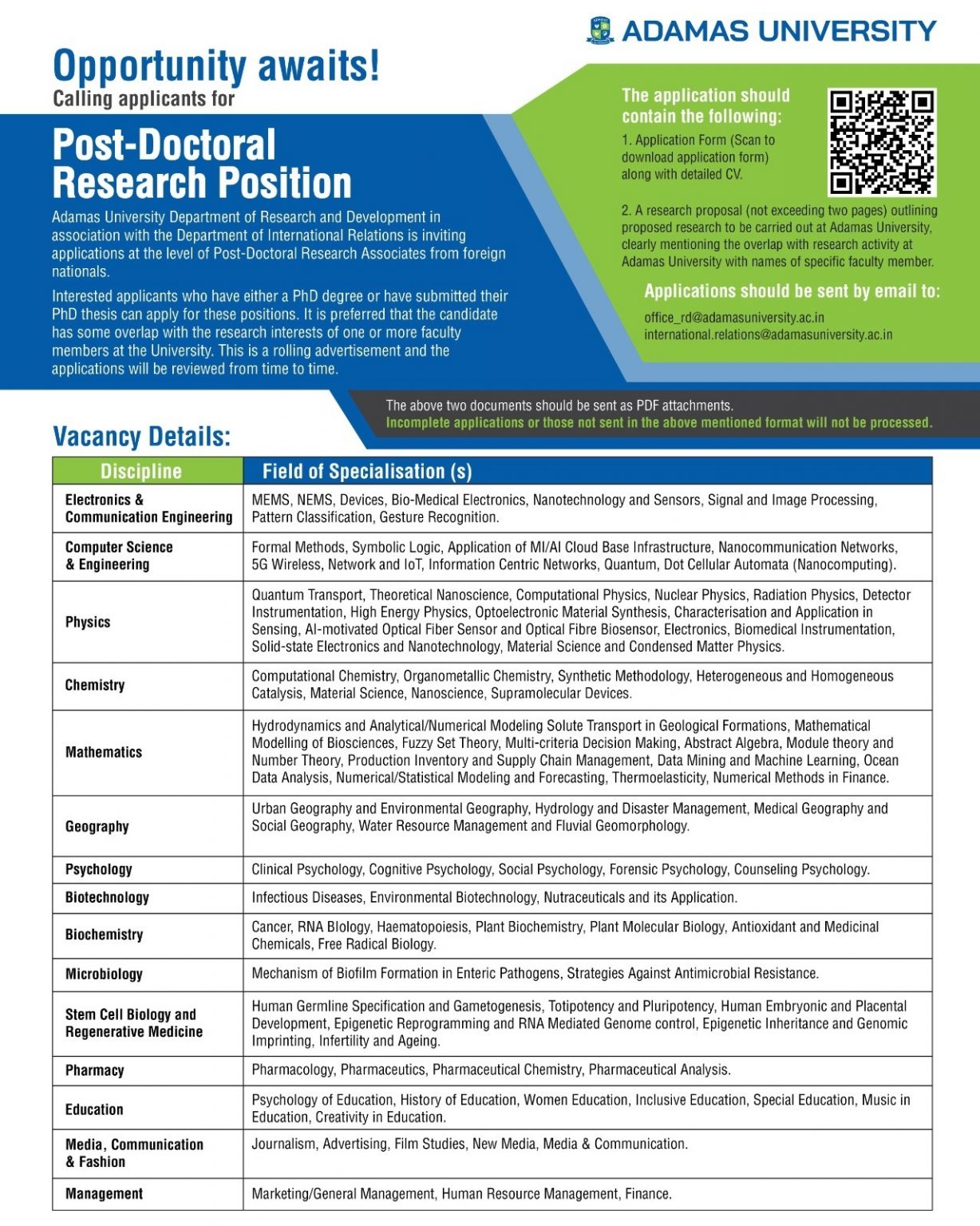 Post-Doctoral Research Position 2024’ - Research - Adamas University